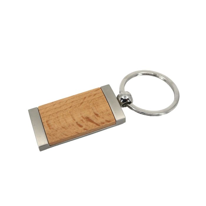 Natural Beech/Metal Rectangular Keyring