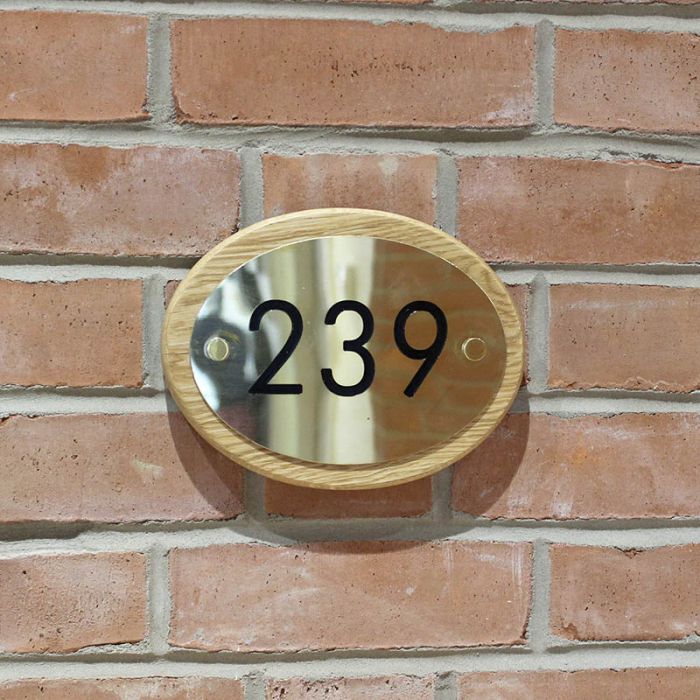 Small Wood Backed Brass Oval House Sign - (20 x15cm) | Timpson